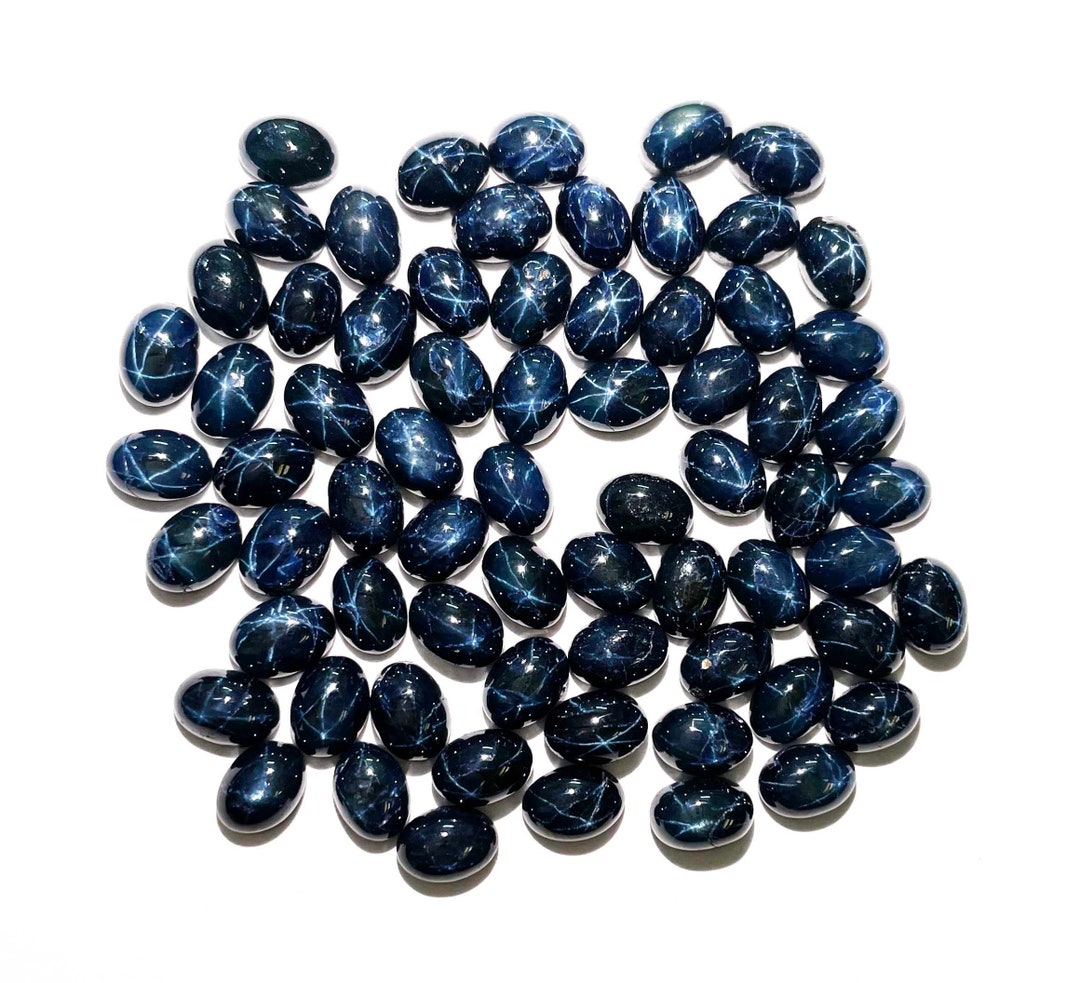 5 CT Blue Star Sapphire Gemstone 4 Pcs 5*7 MM Lot Natural Blue Star ...