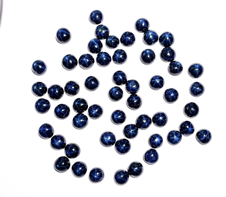 Natural Star Blue Sapphire Round Cabochon Diopside Gemstone 3 Pcs 7 MM ...
