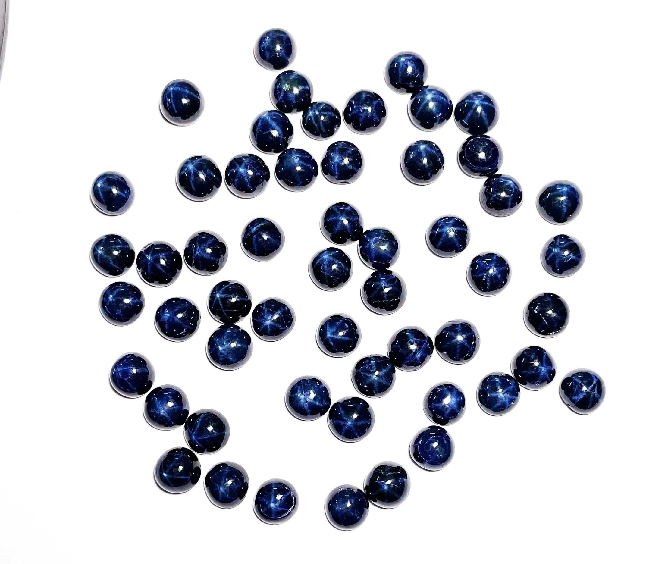 Natural Star Blue Sapphire Round Cabochon Diopside Gemstone 3 Pcs 7 MM ...
