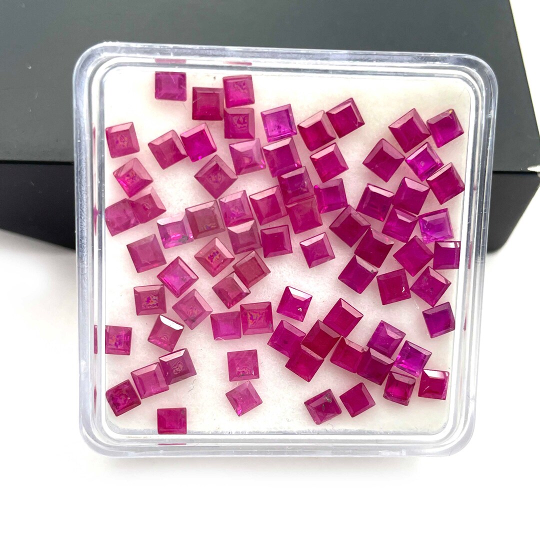 Natural Ruby Square Cut Loose Gemstone 10 Pcs 2.75 Mm 1.60 CT Red Ruby ...