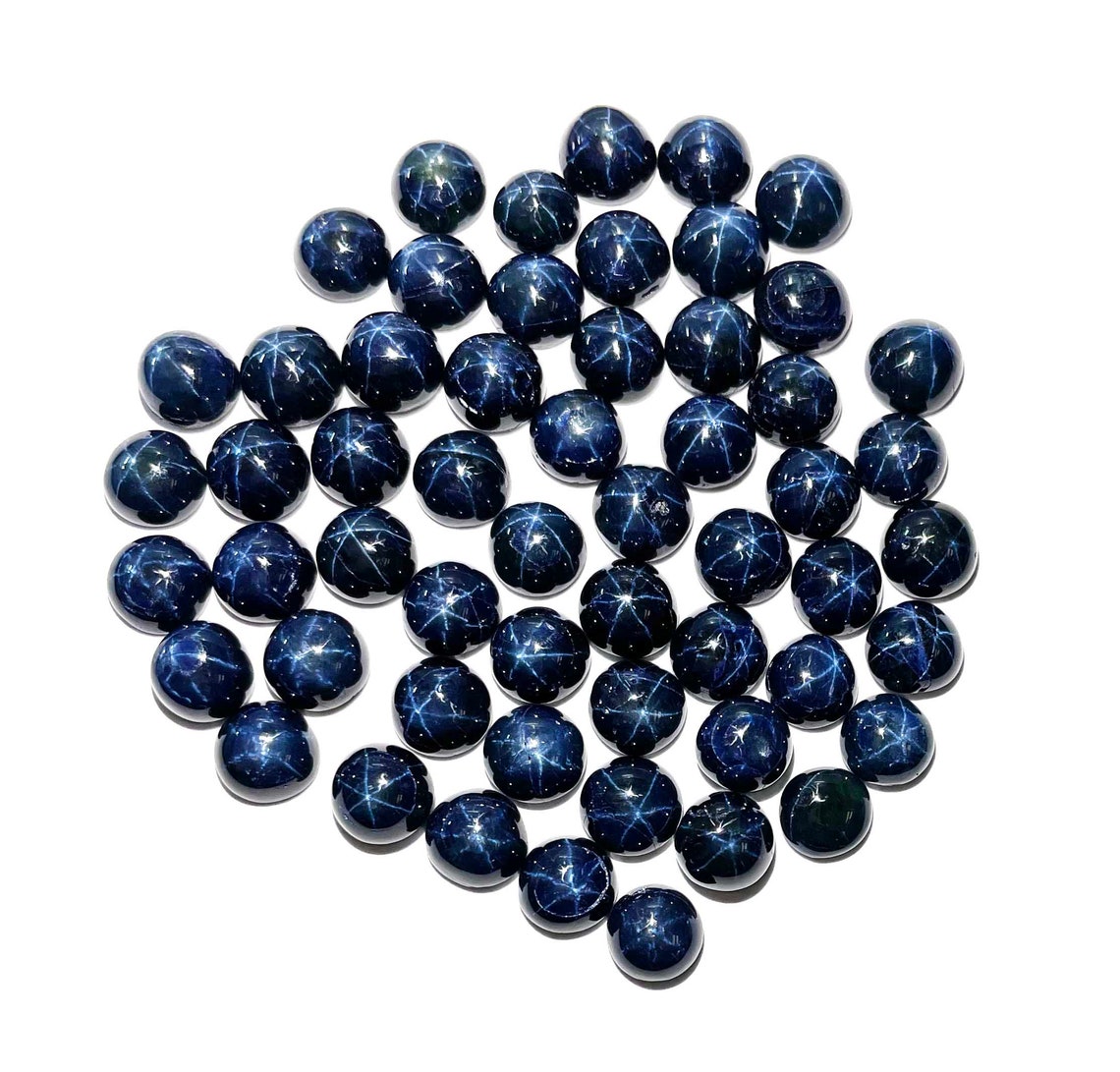 Natural Star Blue Sapphire Round Cabochon Diopside Gemstone 3 Pcs 7 MM ...
