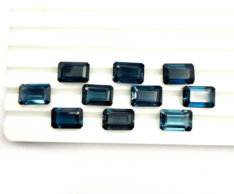 Natural London Blue Topaz Octagon Cut Loose Gemstone 2 Pcs 8*12 MM 11 ...