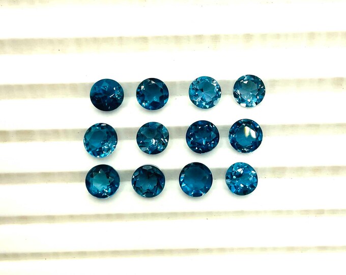 Natural London Blue Topaz Round Cut Loose Gemstone Lot 17 Pcs 5 MM 10 ...