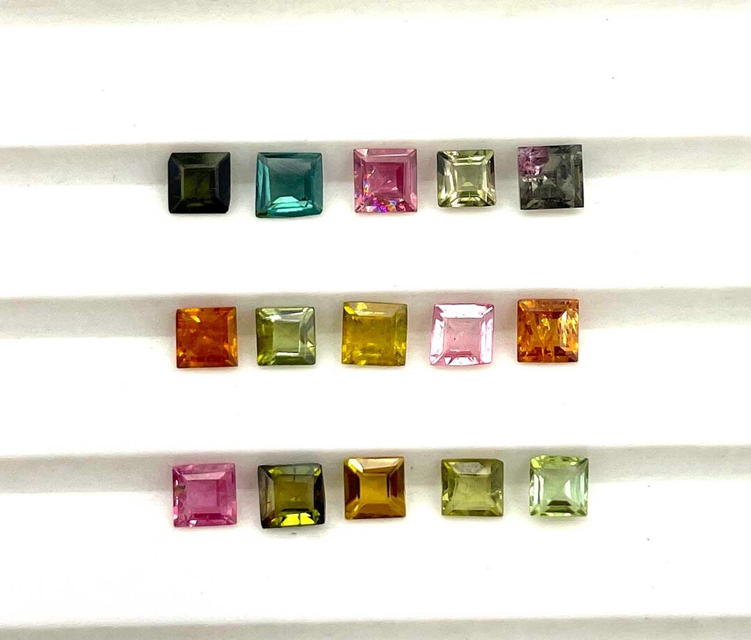 Natural Multi Tourmaline Square Cut Loose Gemstone Lot 34 Pcs 3 MM 5 CT ...