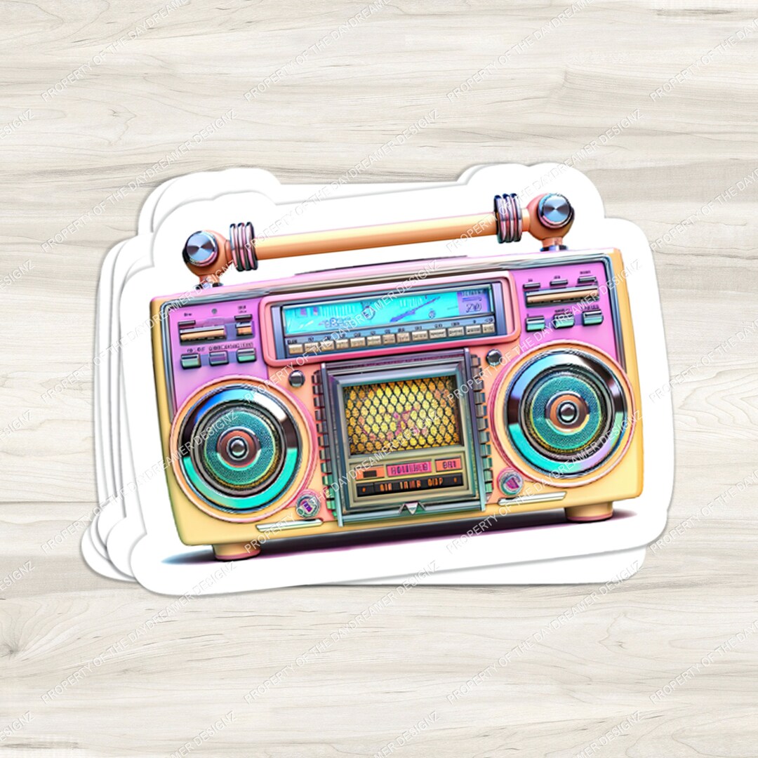 Retro Boombox Waterproof Sticker | Water Bottle Sticker | Laptop ...