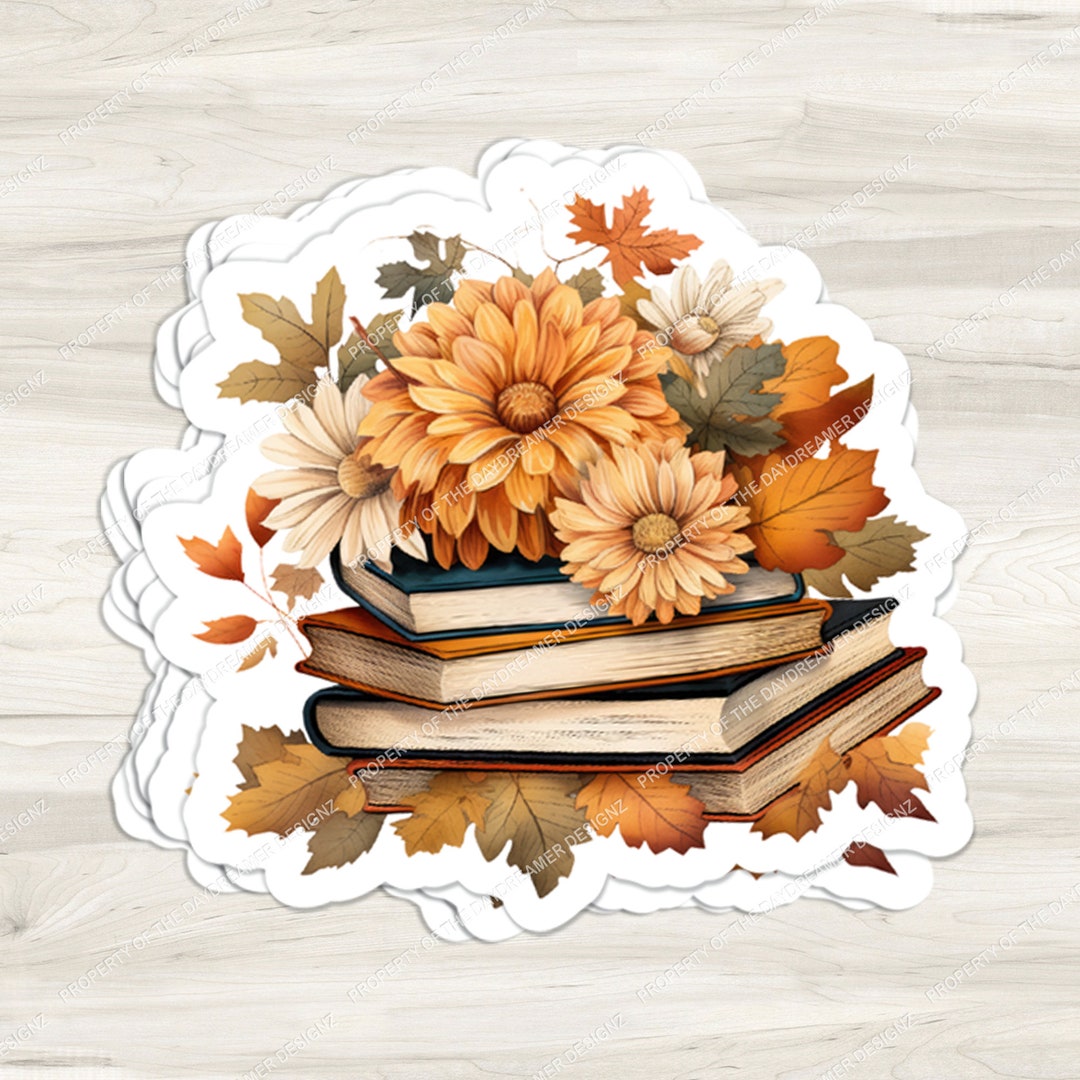 Fall Autumn Leaves Book Stack Book Sticker Bookish Fantasy Book Sticker ...