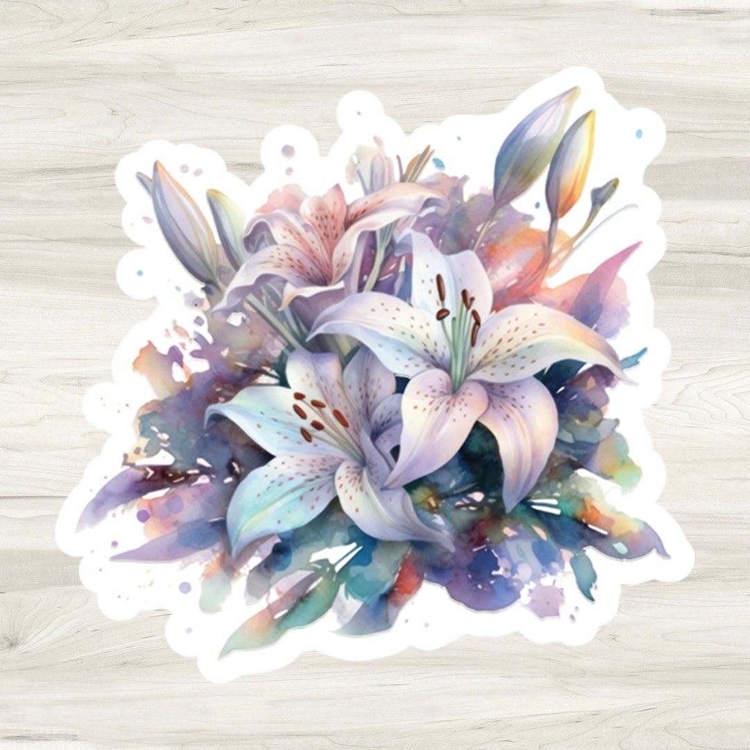 Pastel Lily Floral Sticker | Water Bottle Sticker | Flower Sticker ...