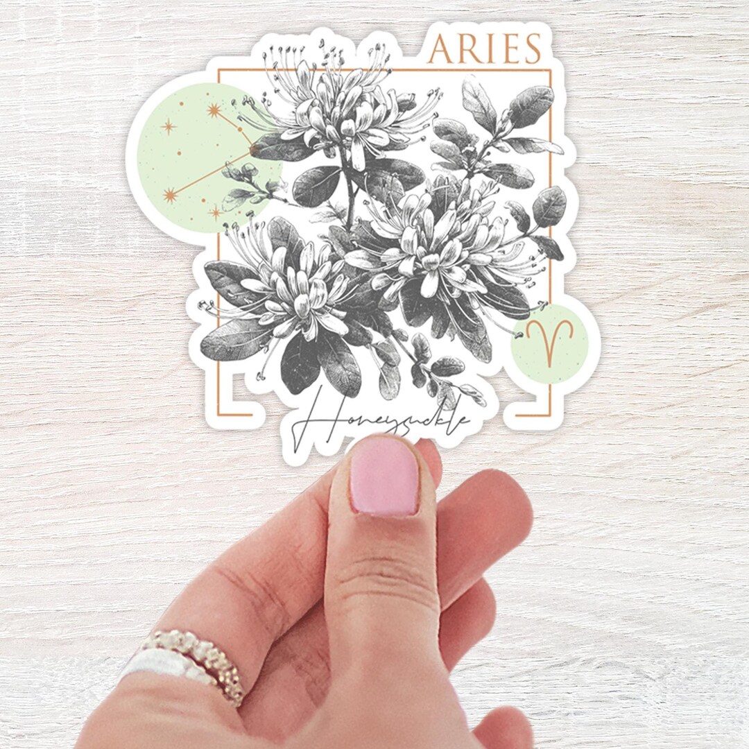 Aries Birth Flower Sticker Zodiac Theme Sticker Water Bottle Sticker ...
