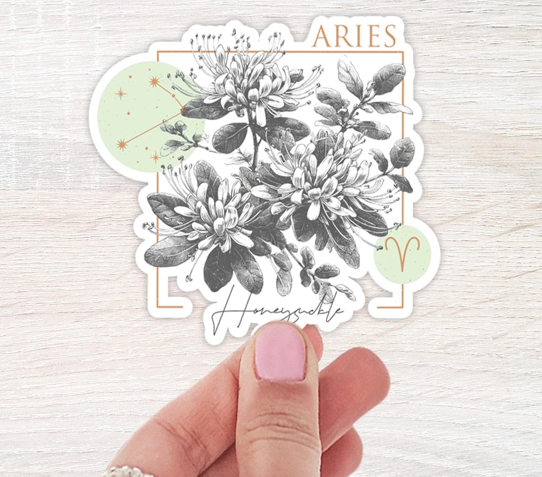 Aries Birth Flower Sticker | Zodiac Theme Sticker | Water Bottle ...