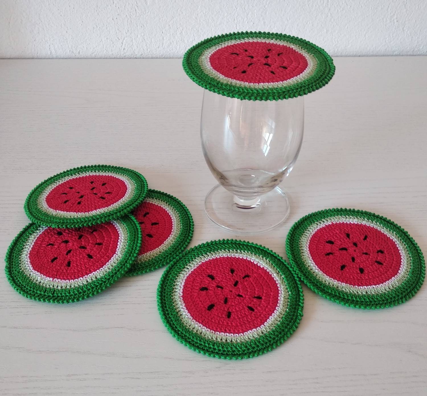 Crochet Coasters Slice of Watermelon Set of 6 Pieces - Etsy UK