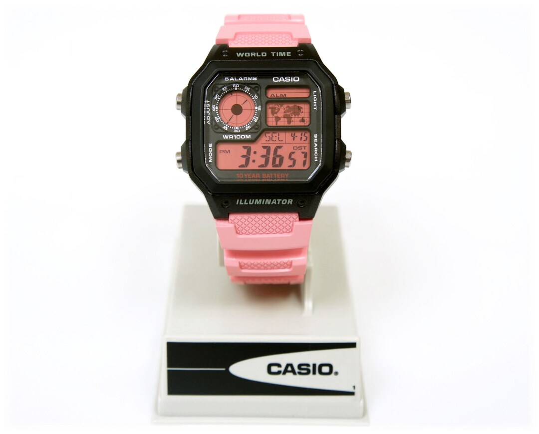 Casio World Time AE-1200WH Custom Casio Royale Mod All Black Pink ...