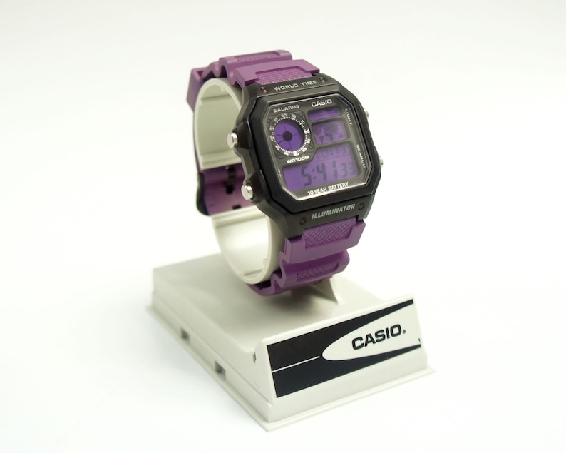 Casio World Time AE-1200WH Custom Watch Casio Royale Mod Black Purple ...