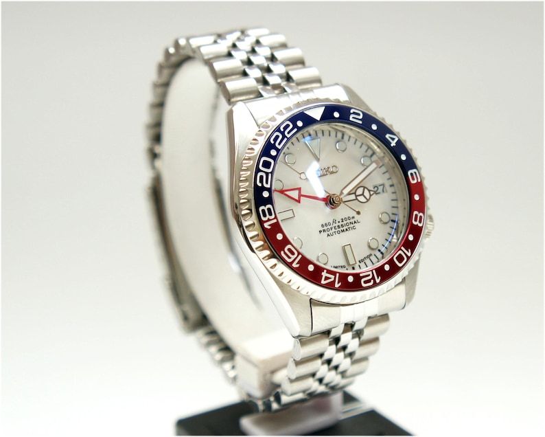 GMT Vintage Dark Blue Red Bezel Insert Seiko Skx013 Divers Watch White ...