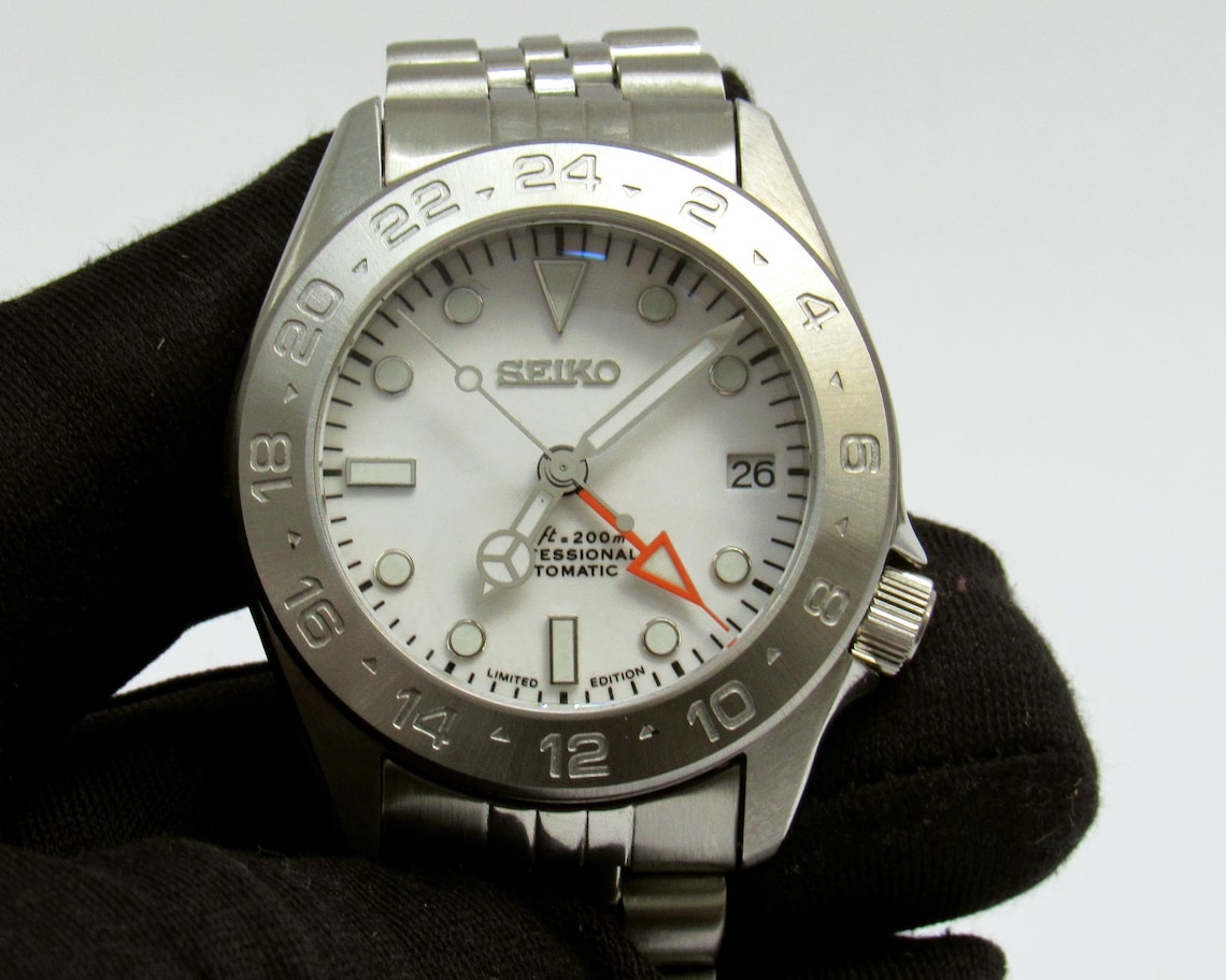 GMT Vintage Stainless Bezel Seiko Mod Skx013 Divers Watch White Dial ...