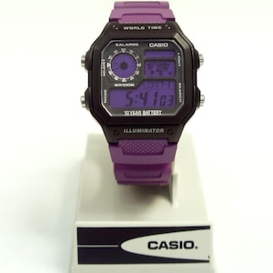 Casio World Time AE-1200WH Custom Watch Casio Royale Mod Black Purple ...