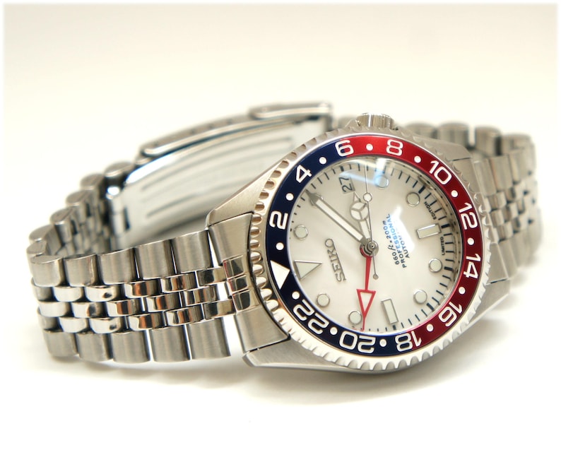 GMT Vintage Dark Blue Red Bezel Insert Seiko Skx013 Divers Watch White ...
