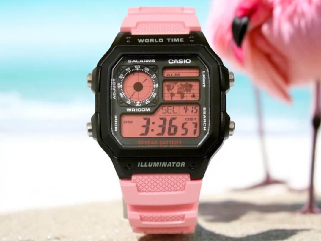 Casio World Time AE-1200WH Custom Watch Casio Royale Mod All Black Pink ...