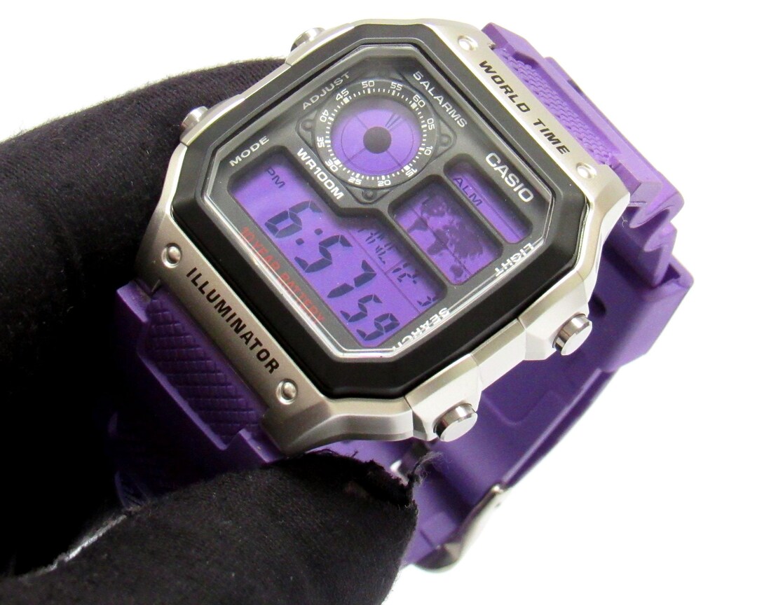 Ready to Ship Casio World Time AE-1200WH Custom Watch Silver Stainless ...