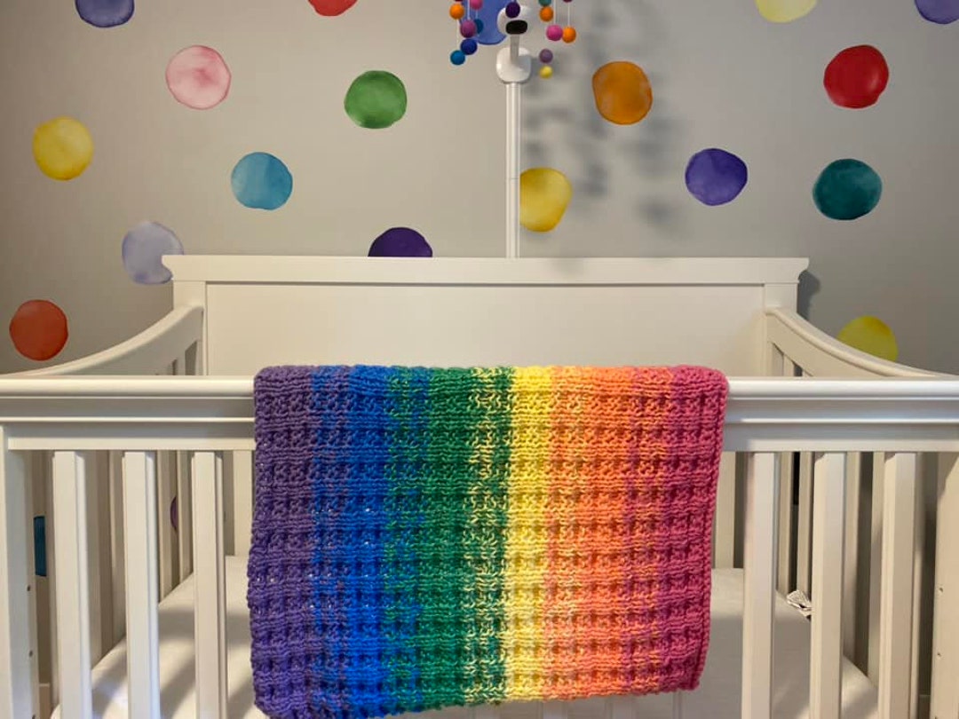 Rainbow Hand Knit Baby Blanket - Etsy