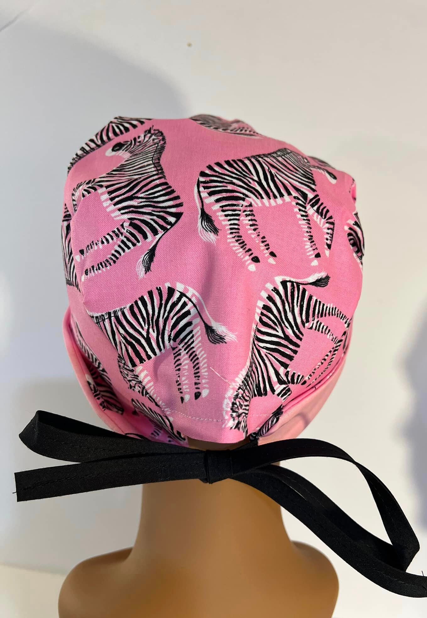 Scrub Hat Cap Hat Nurse Medical Bonnet - Pink ZEBRA Bright Cheerful ...