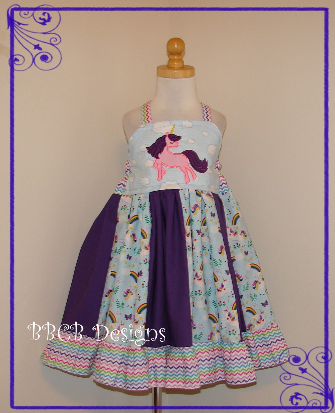 Girls Pink Purple UNICORN Ruffle Twirl Dress - Fancy - Applique Dress ...