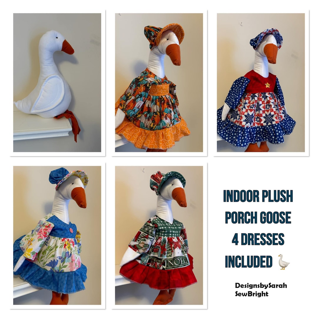INDOOR PORCH GOOSE Plush Doll With 4 Holiday Seasonal Dresses Clothes ...