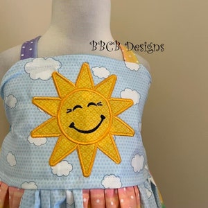 Girls Rainbow Striped Sunshine Applique Twirl Dress With Ruffles - Size ...