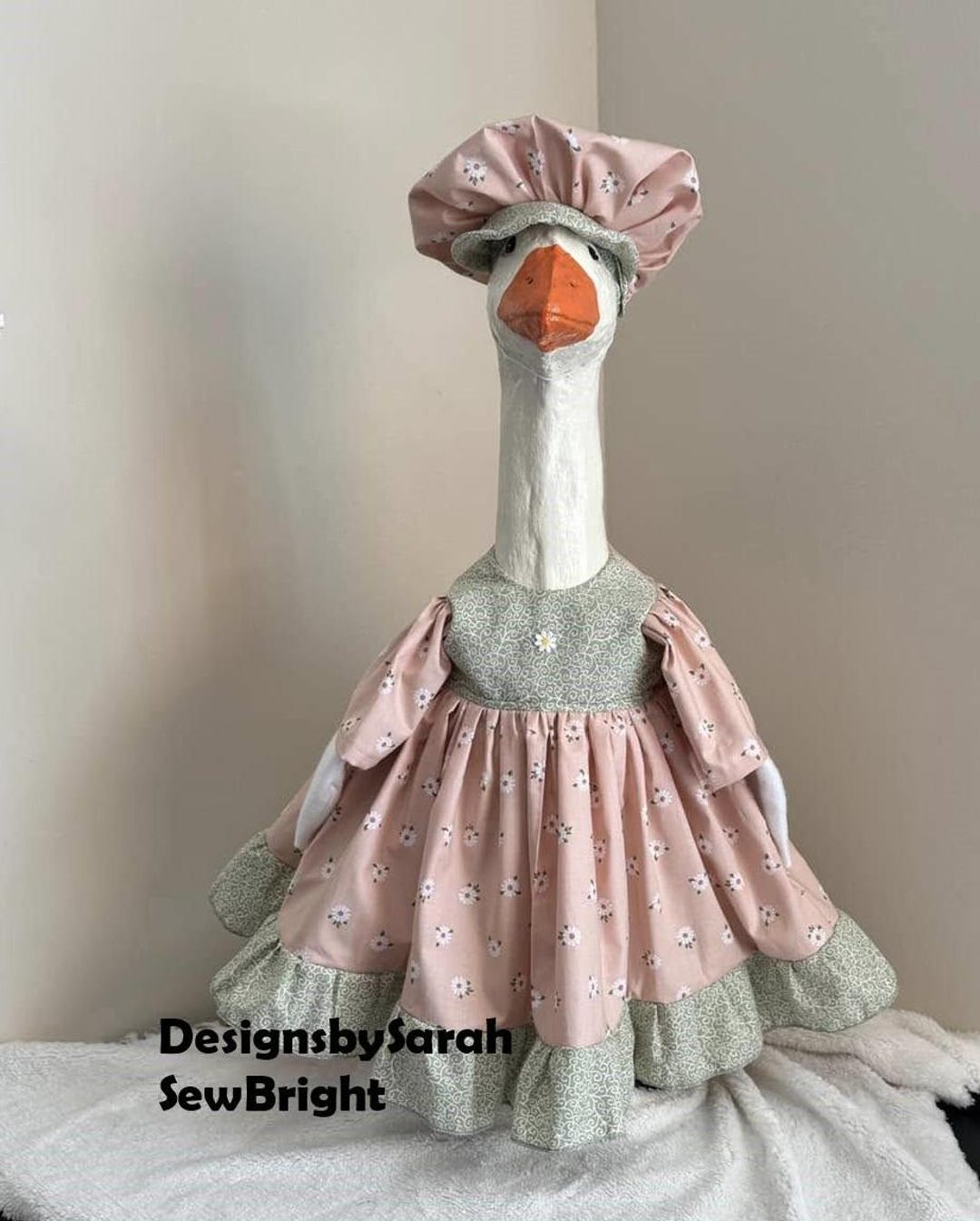Sewbright Handmade PORCH GOOSE Twirl Dress With Matching Bonnet Peach ...