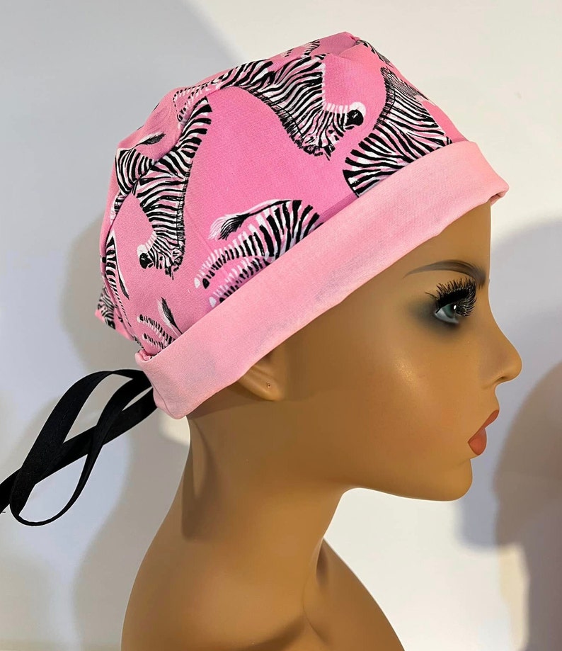 Scrub Hat Cap Hat Nurse Medical Bonnet - Pink ZEBRA Bright Cheerful ...