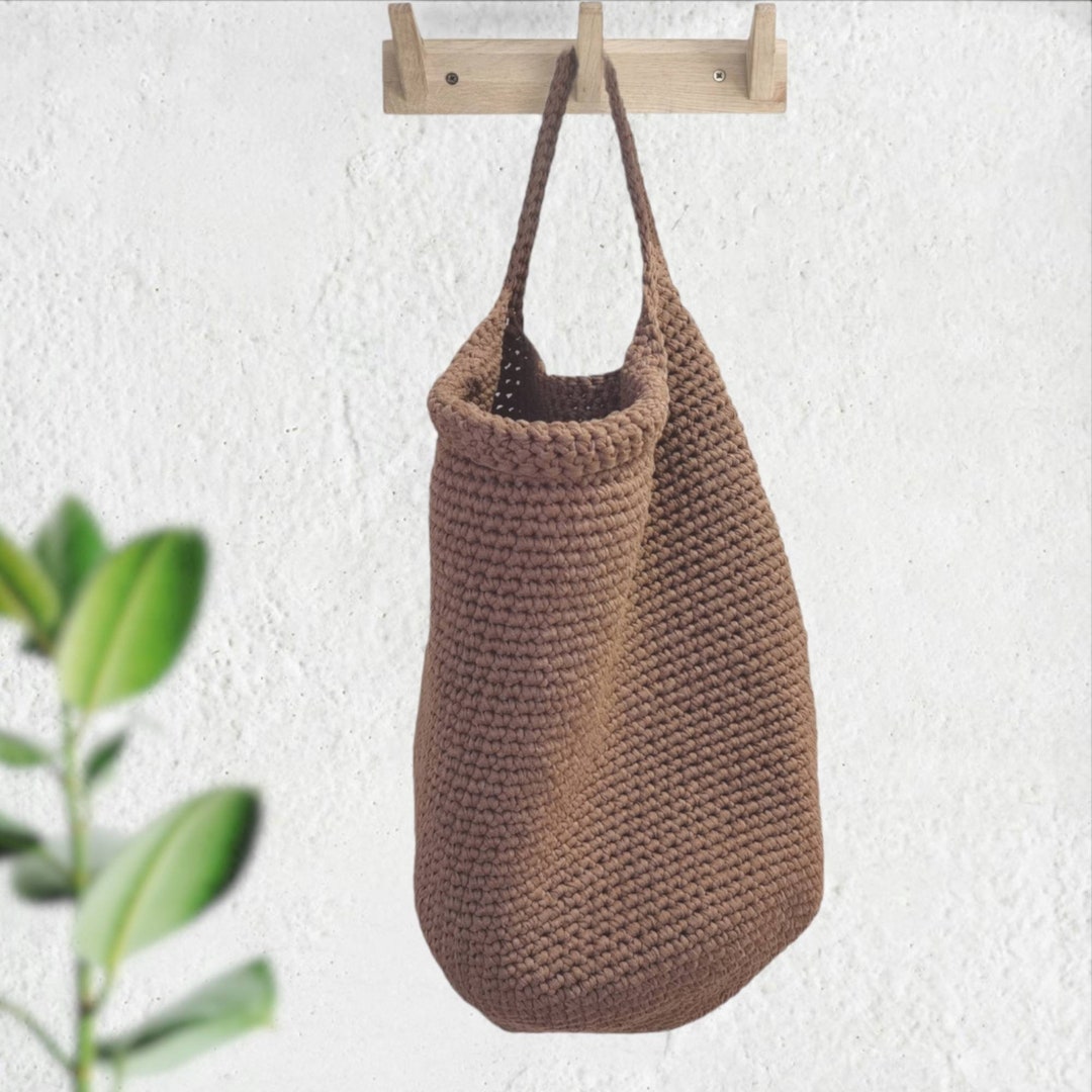 Large Dark Taupe Crochet Hanging Basket: Cotton Nursery Storage - Etsy