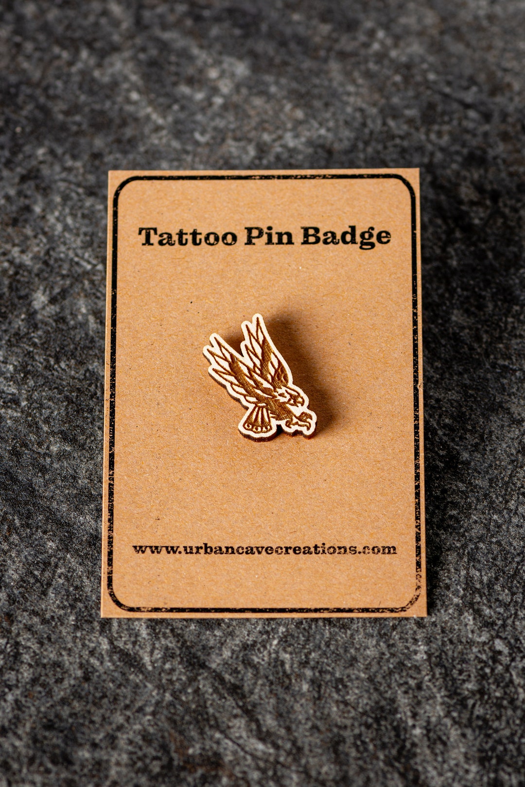 Eagle Tattoo Design Pin Badge - Traditional Tattoo - Laser Engraved ...