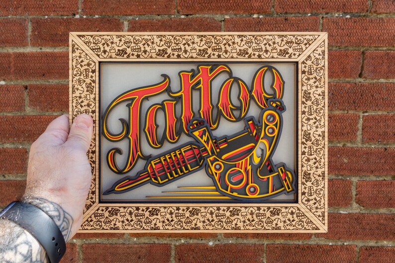 Layered Tattoo Studio Sign - 3D Multi Layer Design - Vintage Style ...