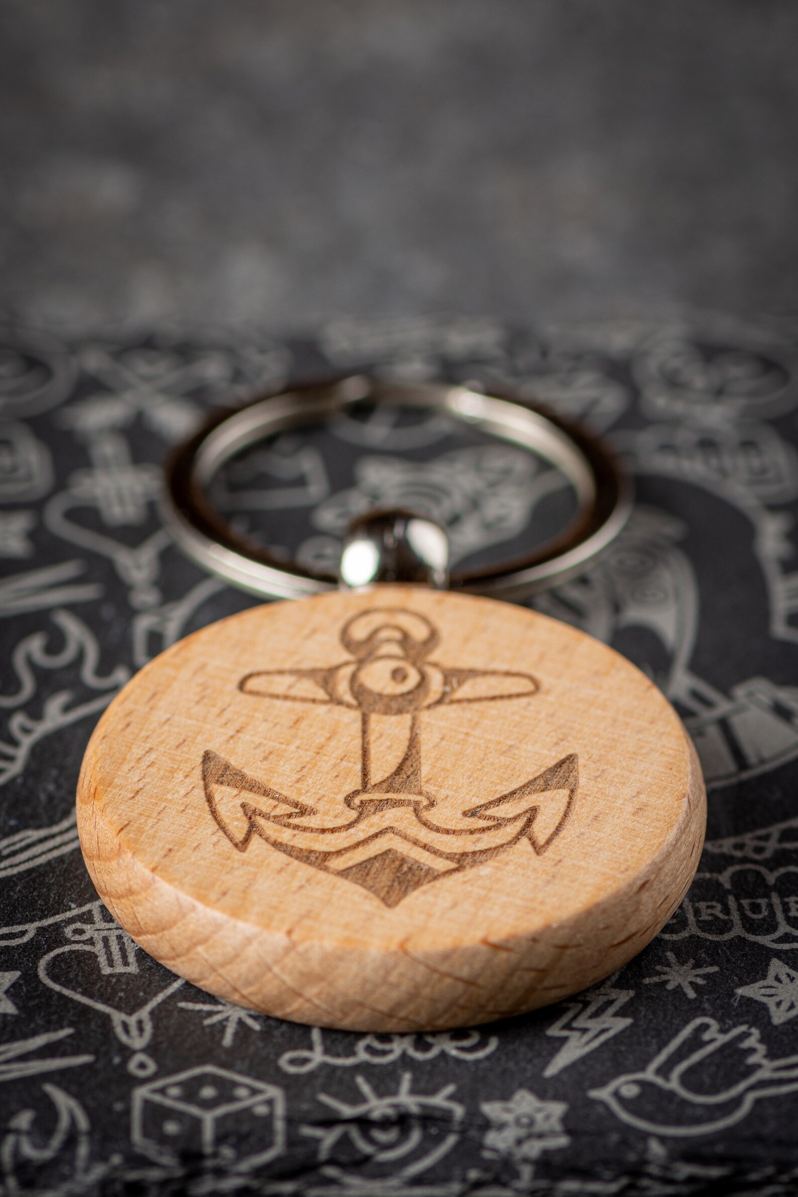 Anchor Tattoo Design Wood Keyring - Traditional Tattoo - Laser Engraved ...