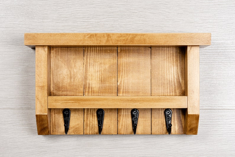 Rustic Wall Mounted Wooden Key Holder With Shelf Reclaimed Wood Hall ...