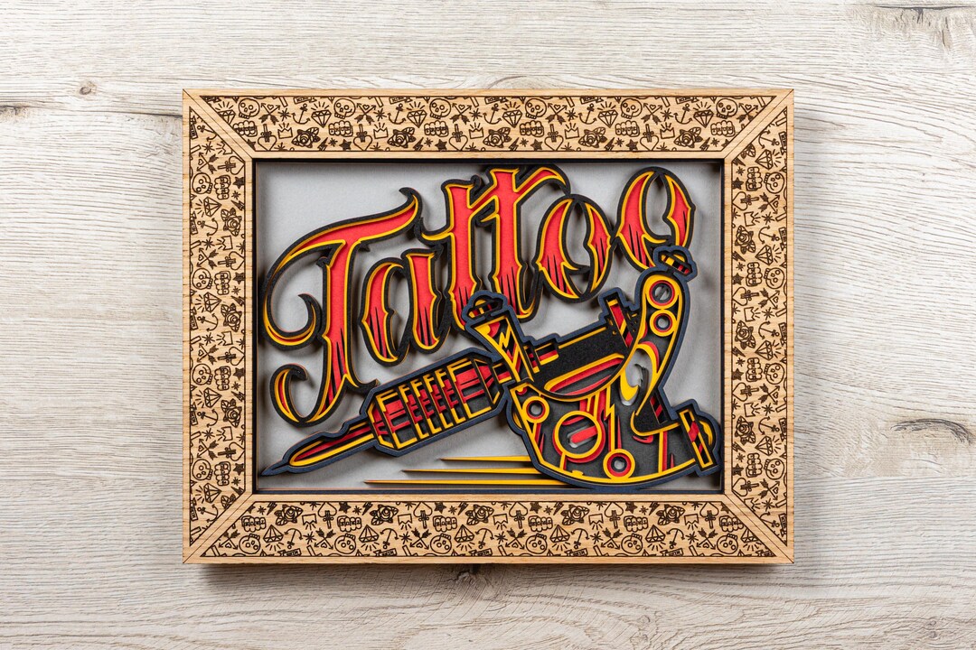 Layered Tattoo Studio Sign - 3D Multi Layer Design - Vintage Style ...
