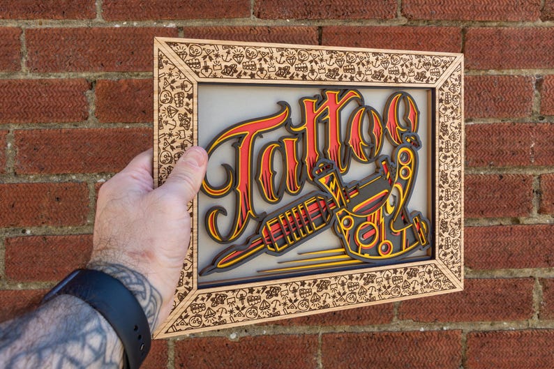 Layered Tattoo Studio Sign - 3D Multi Layer Design - Vintage Style ...