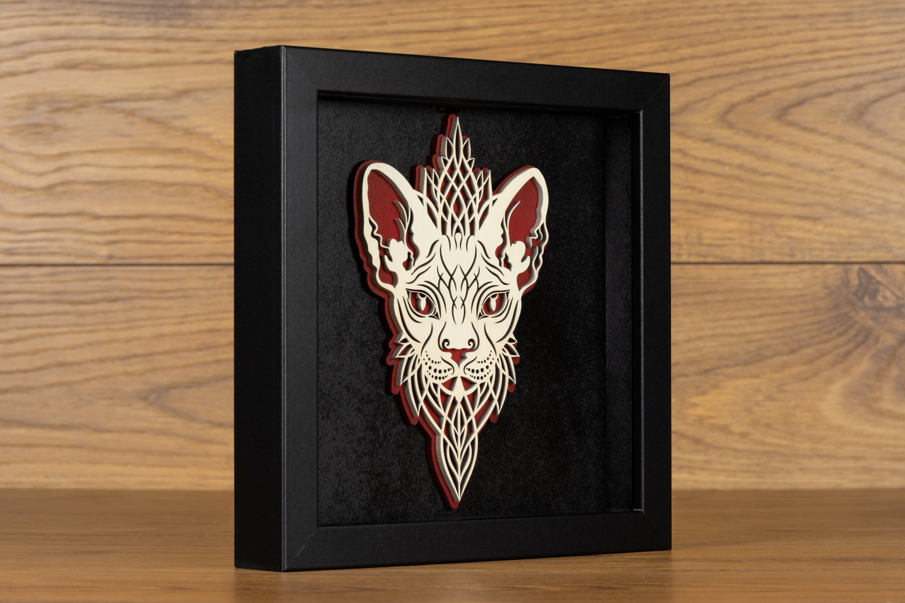 3D Wooden Cat Wall Art - Layered Art - Framed Picture - Cat - Red and ...
