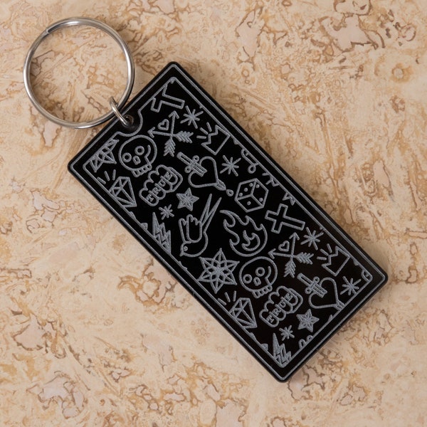 Anchor Tattoo Design Wood Keyring Traditional Tattoo Laser Engraved ...