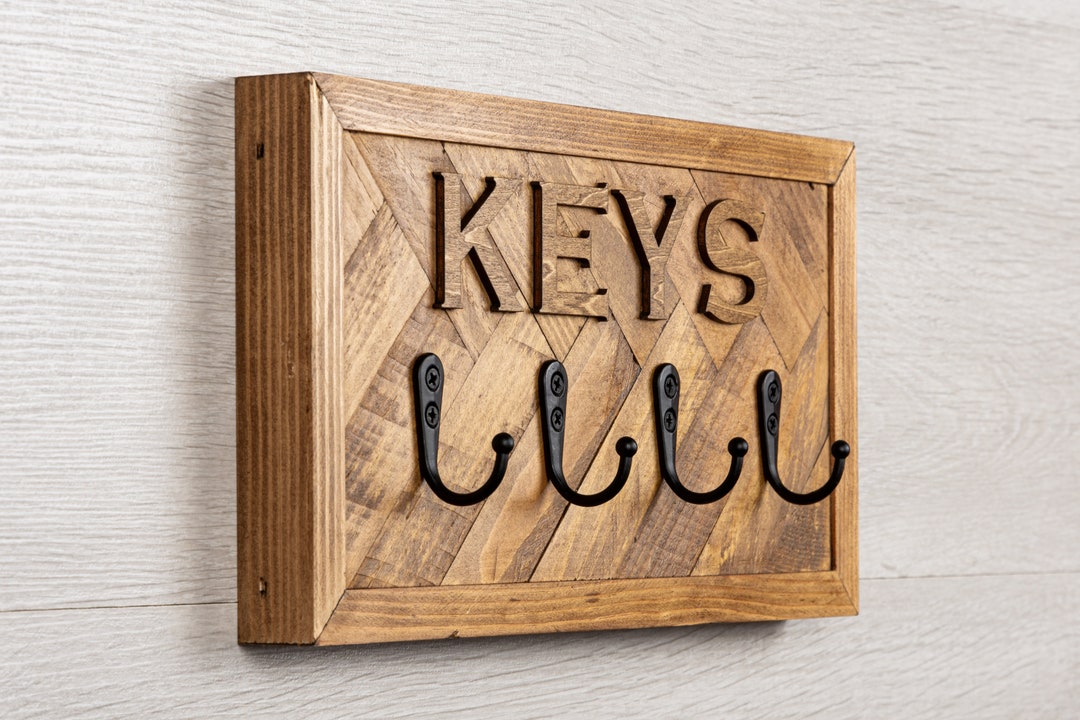 Rustic Wall Mounted Wooden Key Holder - Reclaimed Wood - Hall Entryway ...