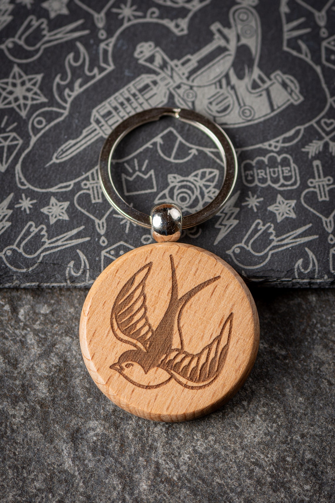 Swallow Tattoo Design Wood Keyring - Traditional Tattoo - Laser ...
