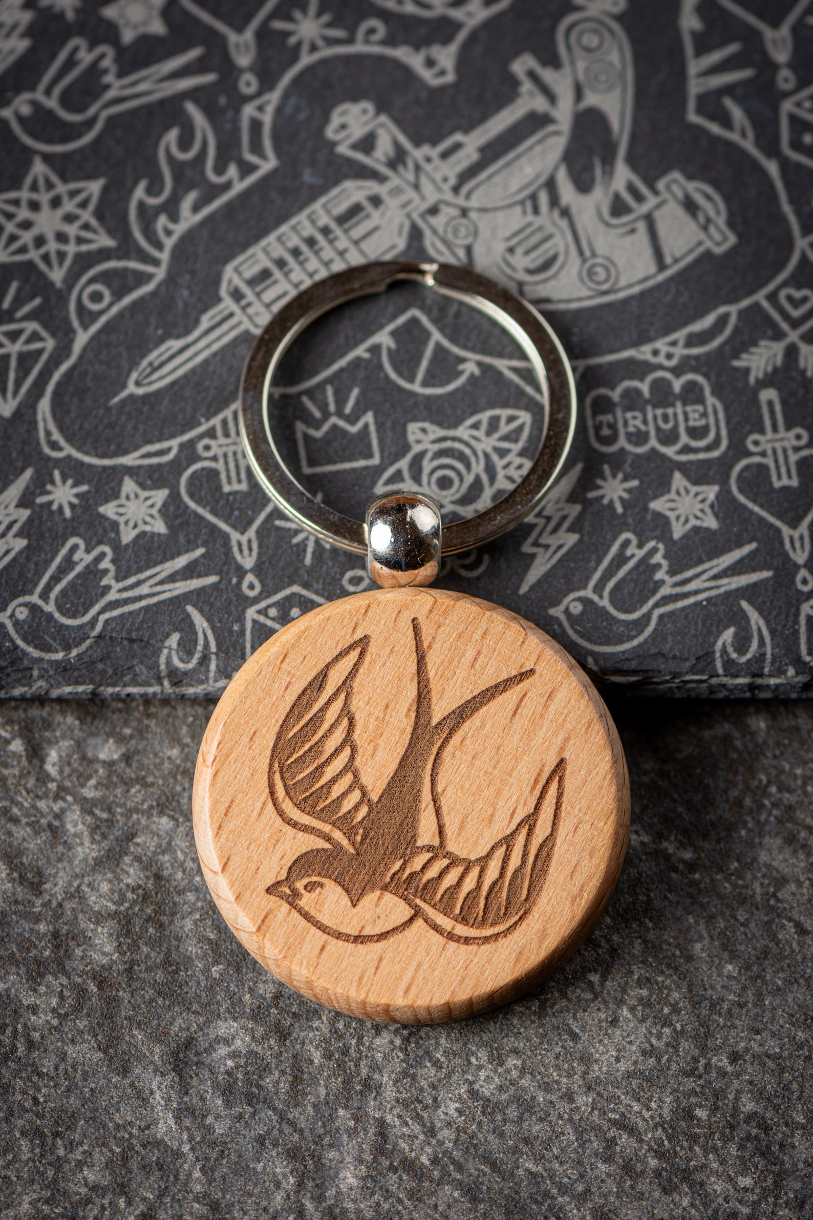 Swallow Tattoo Design Wood Keyring - Traditional Tattoo - Laser ...