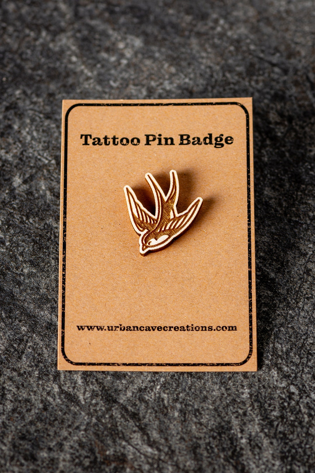 Swallow Tattoo Design Pin Badge - Traditional Tattoo - Laser Engraved ...