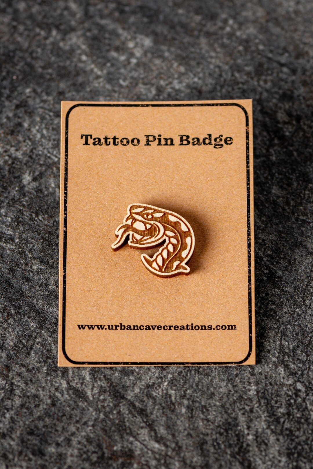 Snake Tattoo Design Pin Badge - Traditional Tattoo - Laser Engraved ...