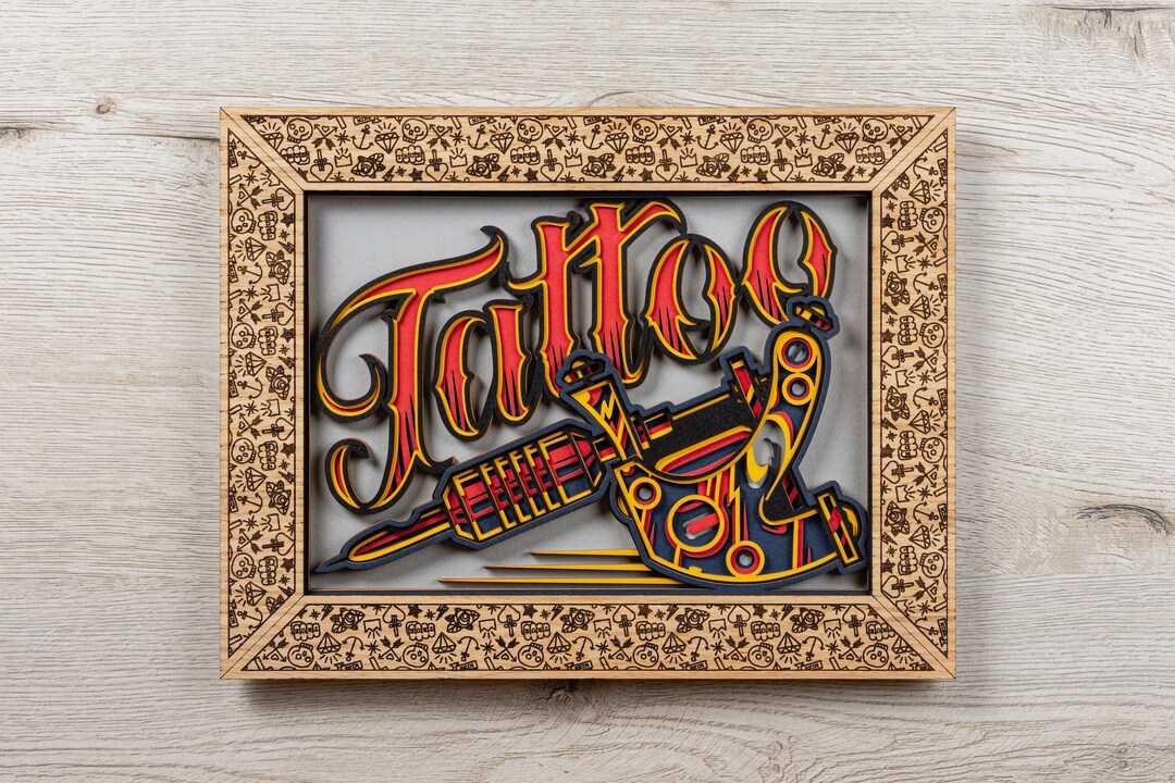 Layered Tattoo Studio Sign 3D Multi Layer Design Vintage Style Tattoo ...