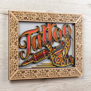 Layered Tattoo Studio Sign - 3D Multi Layer Design - Vintage Style ...
