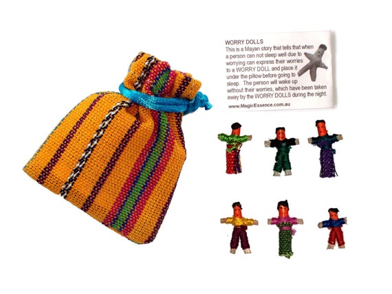 Worry Doll 6 X MINI WORRY DOLLS in Textile Bag Yellow | Etsy