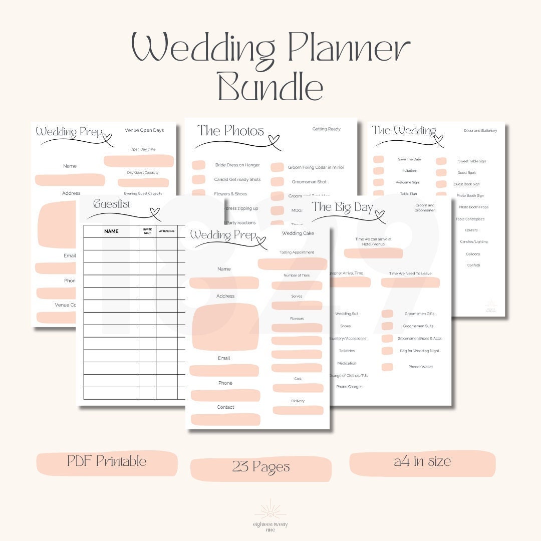 Wedding Planning Print at Home Planner Sheets A4 PDF Printable Download ...