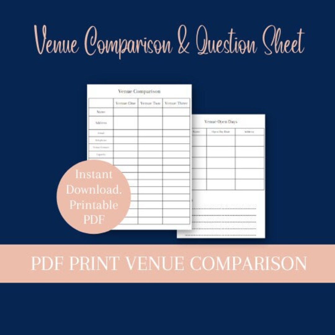 Wedding Venue Comparison Chart, Printable Wedding Planner, Wedding ...