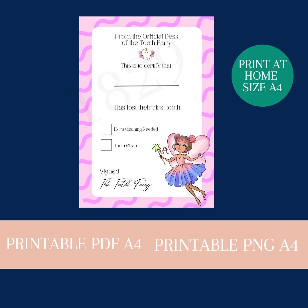Tooth Fairy Certificate Pink, First Loose Tooth, Tooth Fairy Letter - Etsy