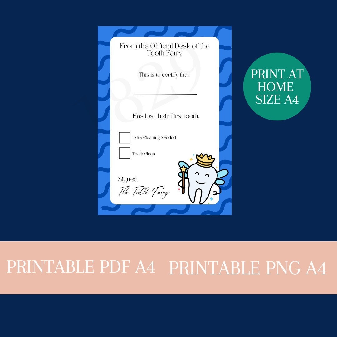 Tooth Fairy Certificate Blue, First Loose Tooth, Tooth Fairy Letter - Etsy